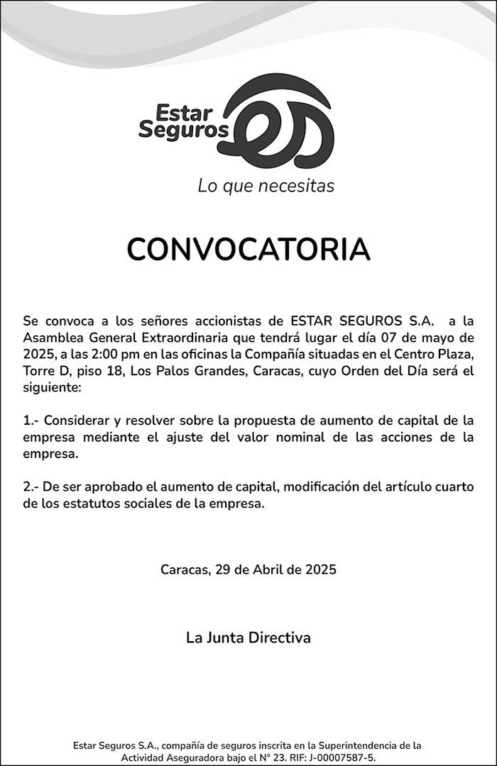 ESTAR SEGUROS, S.A. CONVOCATORIA 29 ABR 2025