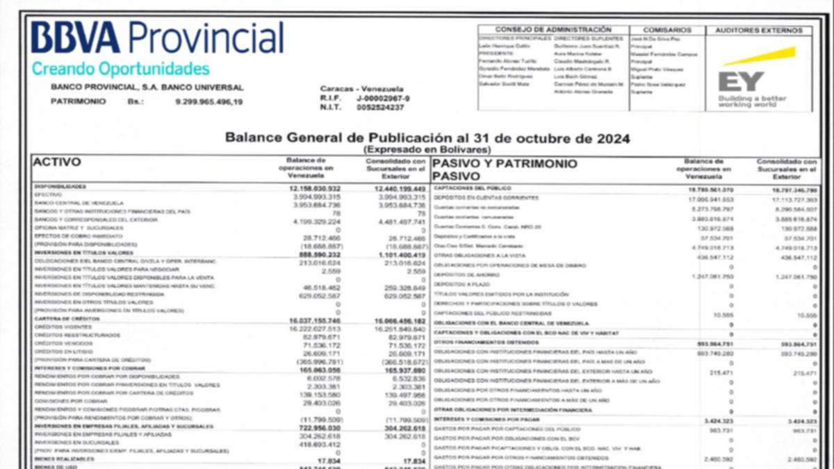 BBVA PROVINCIAL BALANCES 14 NOV 2024