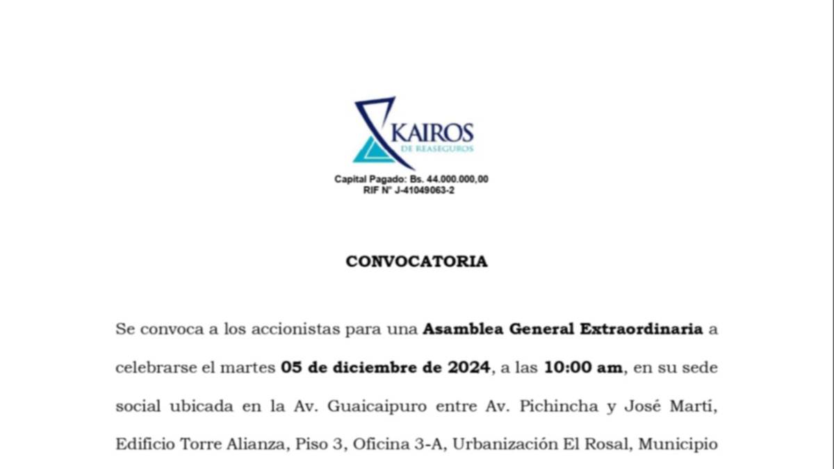 CONVOCATORIA KAIROS DE REASEGUROS 27 NOV 2024