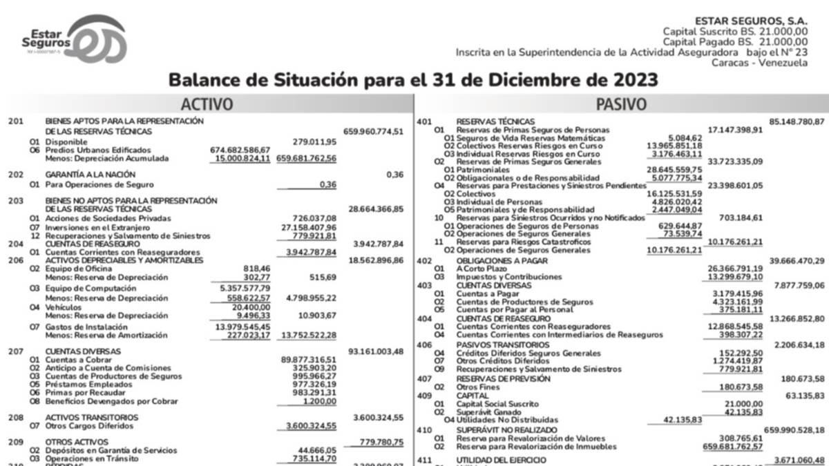 ESTAR SEGUROS, S.A. BALANCES I 30 DIC 2024